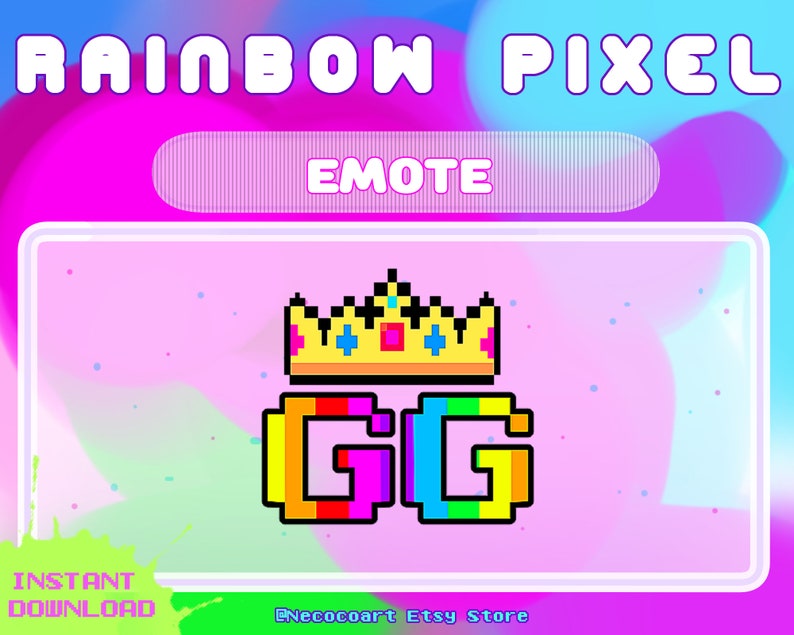 Rainbow Pixel Twitch Emote GG Good Game Crown - Etsy