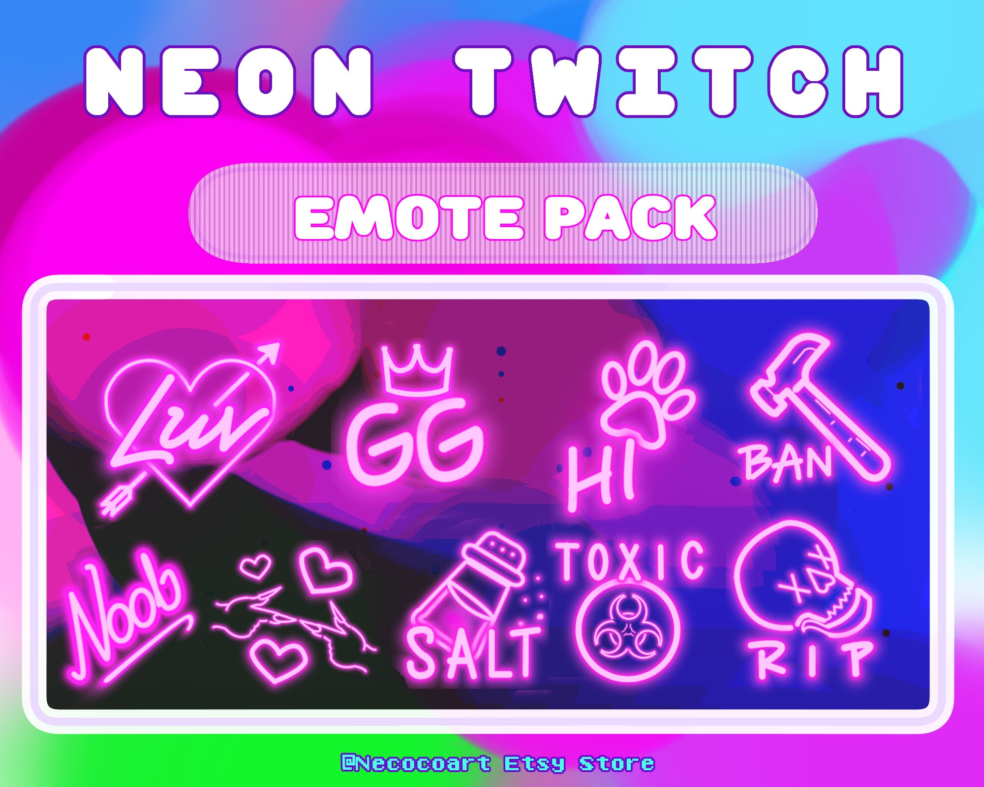 Digital 8 x Neon Emotes Pack for Twitch Drawing & Illustration Art ...