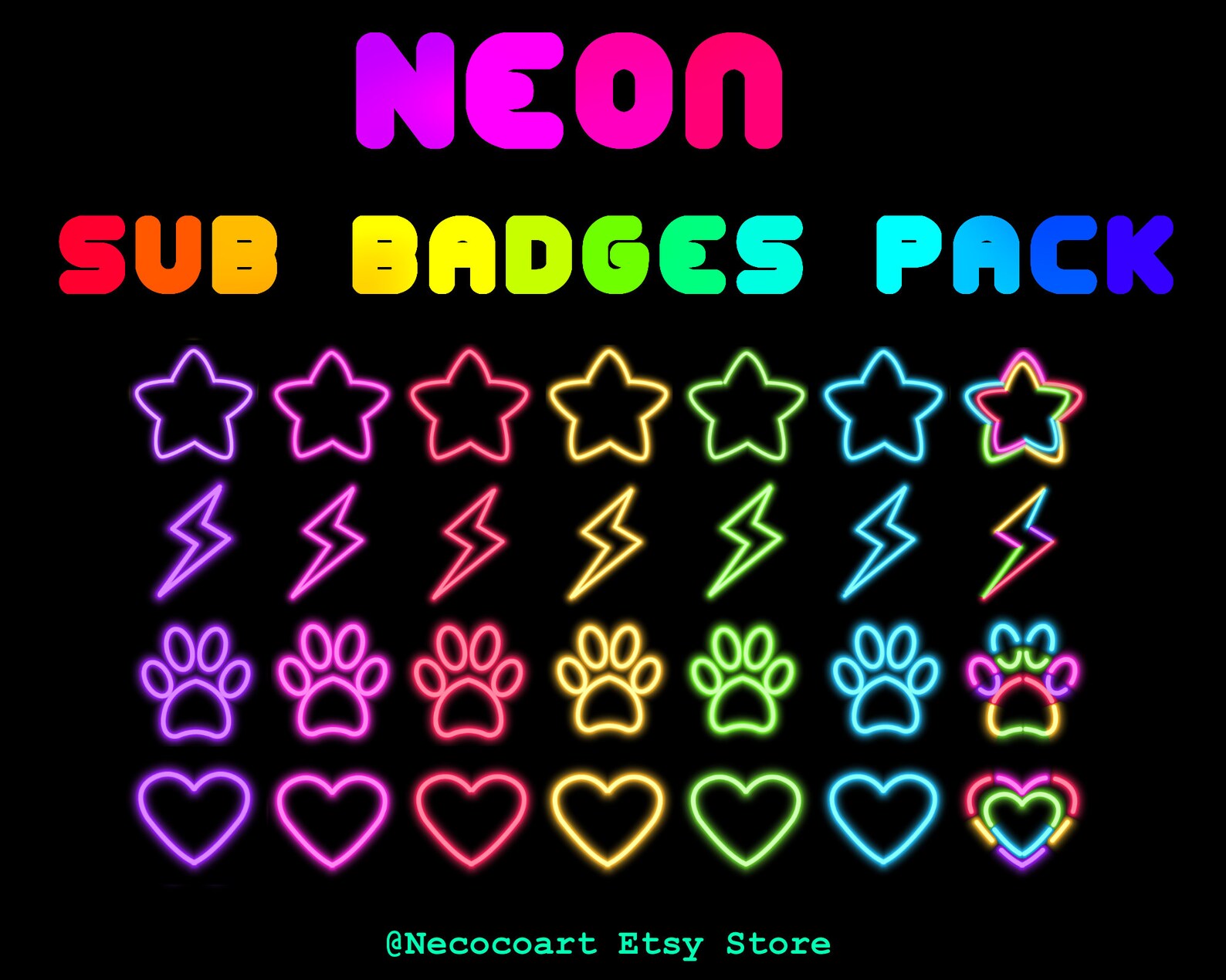Neon Twitch Sub Badges Pack - Etsy