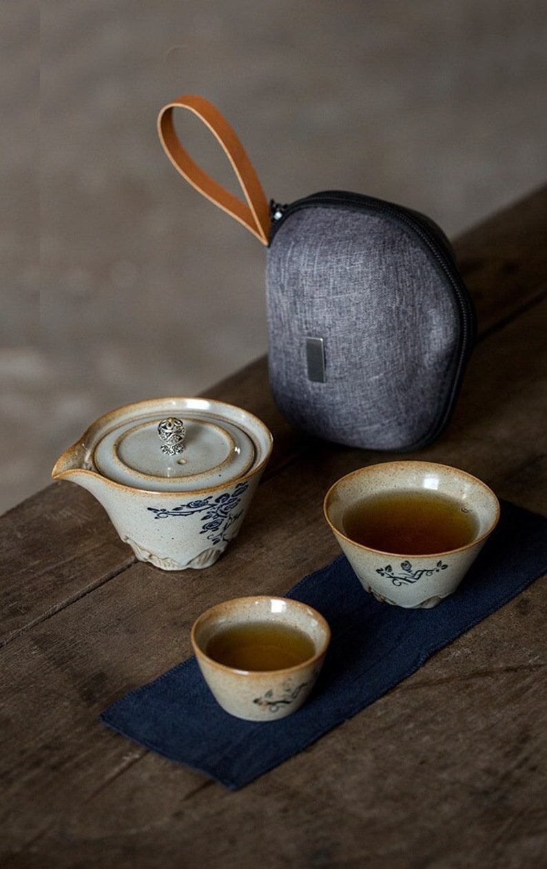 Retro Style Travel Tea Set Wood Ash Glaze Portable Ceramic - Etsy