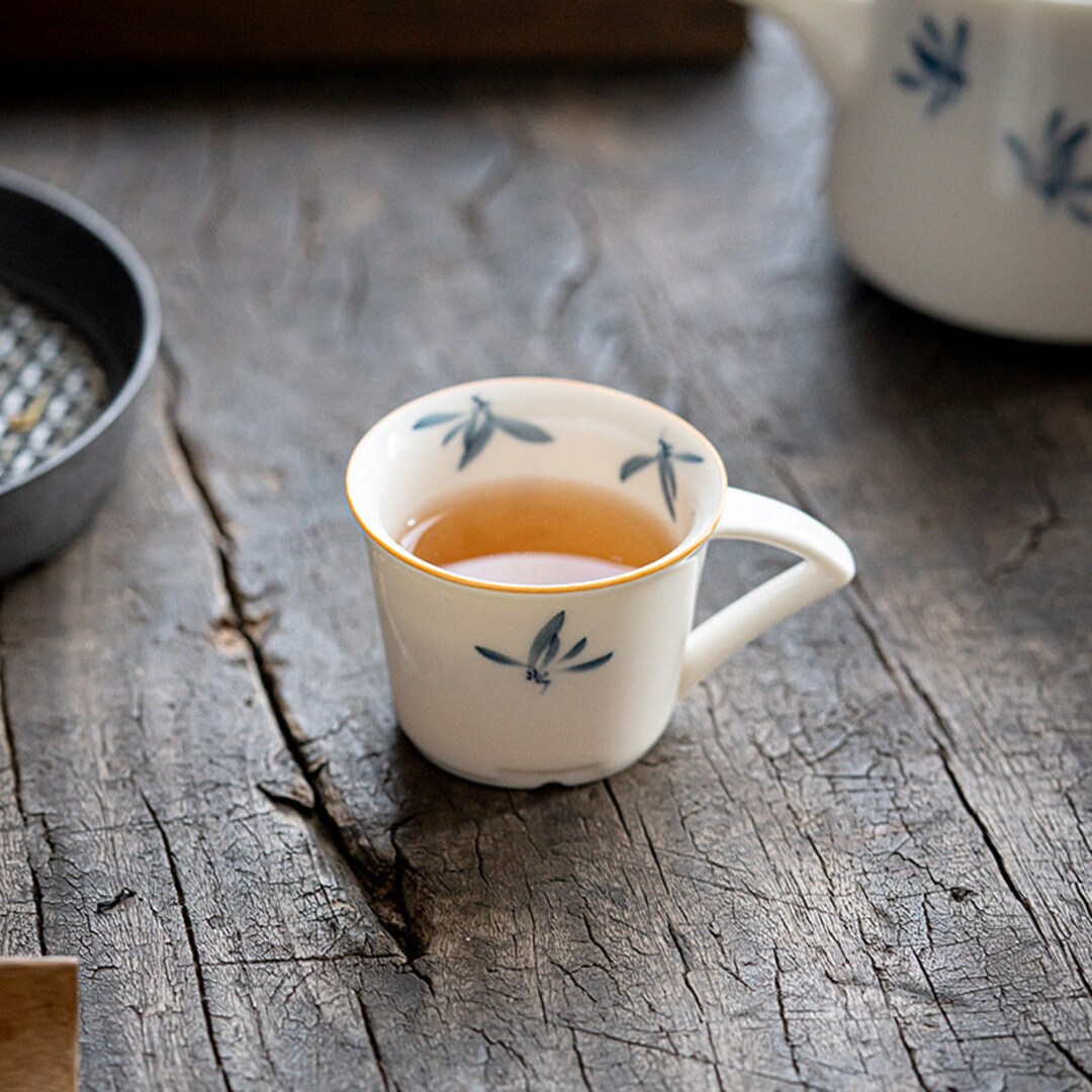 Hand-painted Orchid Kung Fu Tea Cup With Handle, 55ml/1.86oz White ...