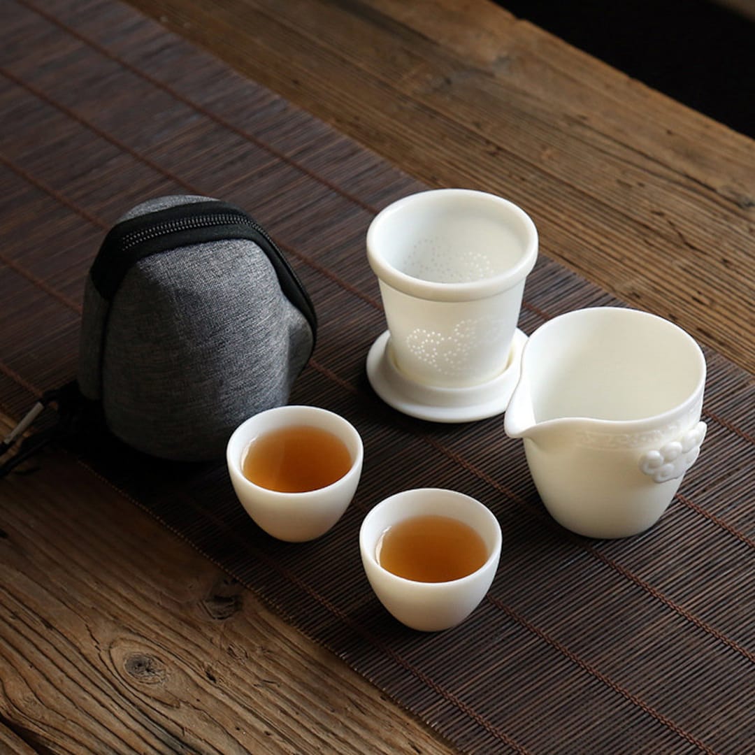 Jade White Porcelain Travel Tea Set 1 Infuser Teapot and 2 - Etsy