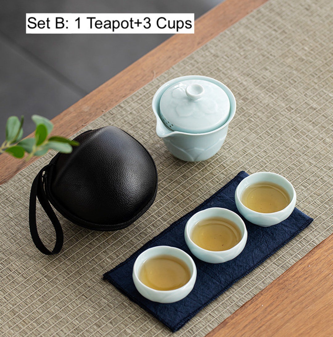 Lotus Flower Travel Tea Set, Portable Ceramic Tea Set, Perfect Office ...