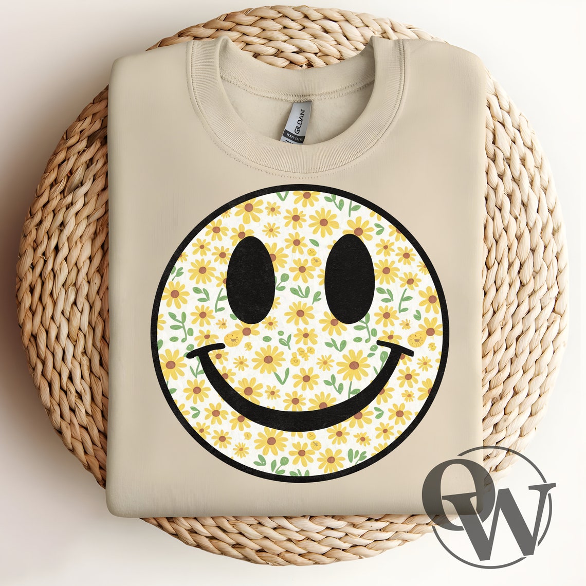 Retro Floral Smiley Face PNG, Distressed 90s Design (digital Download ...