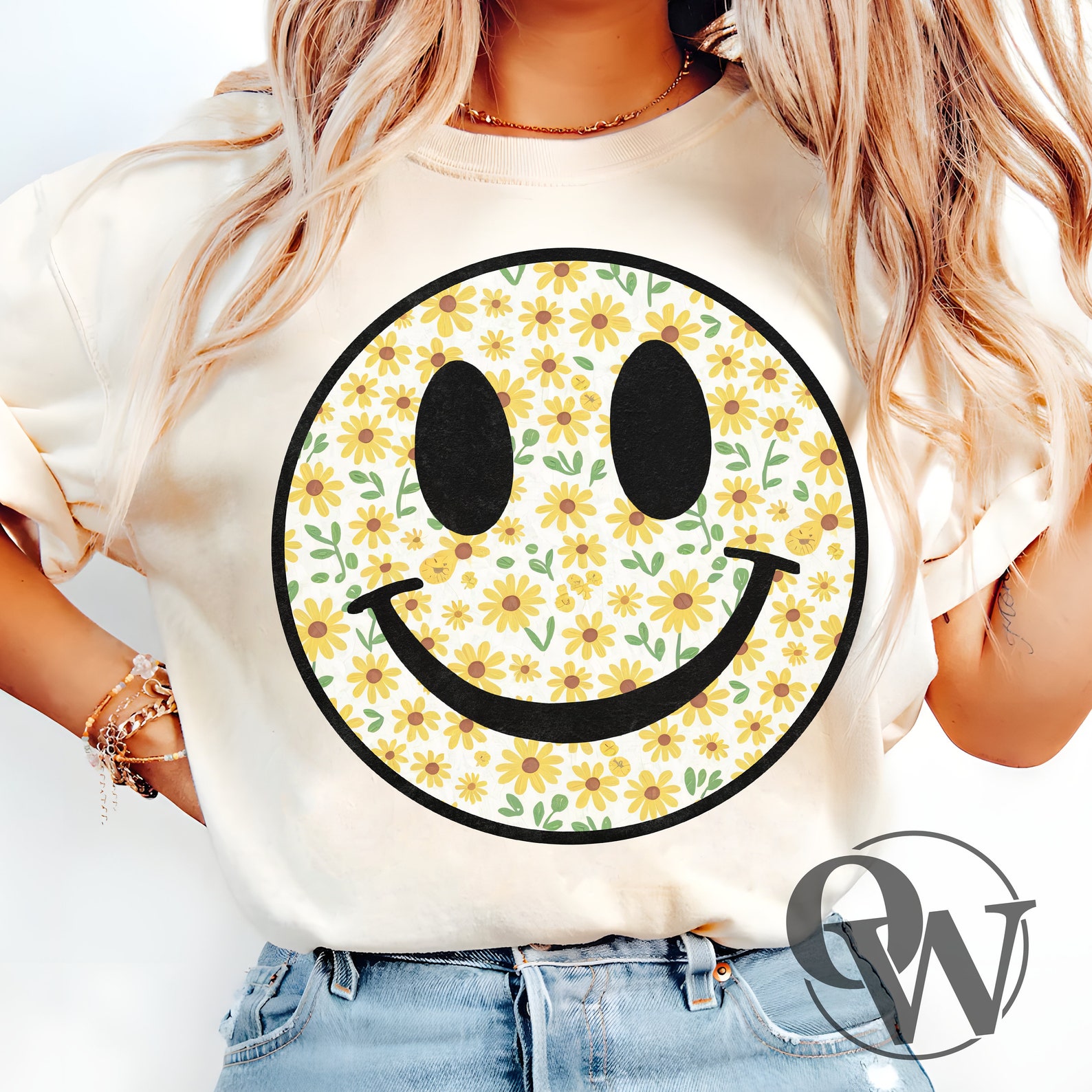 Retro Floral Smiley Face PNG, Distressed 90s Design (digital Download ...