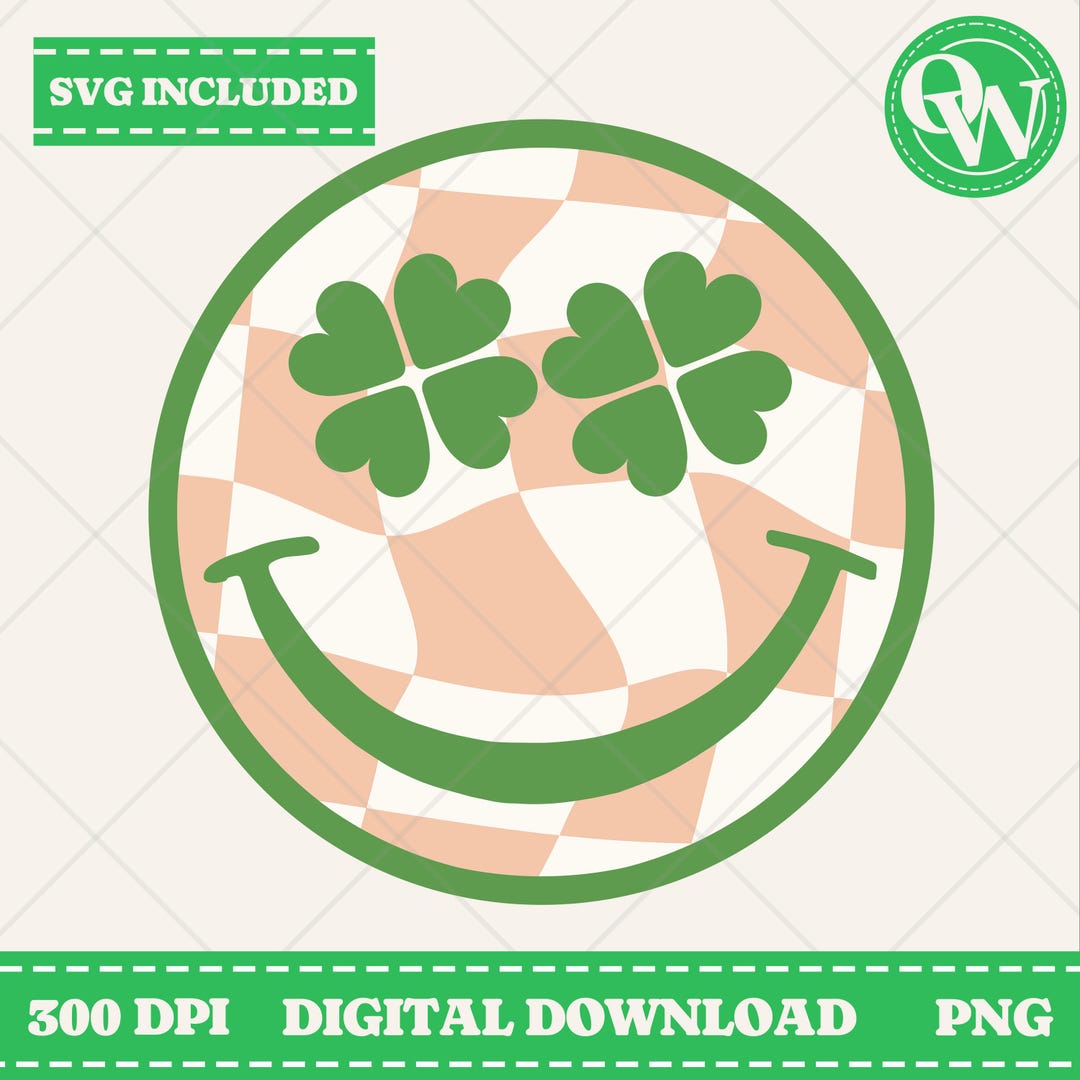 Smiley Face PNG, Retro Checkered Smile Face St Patrick's Day PNG, St ...