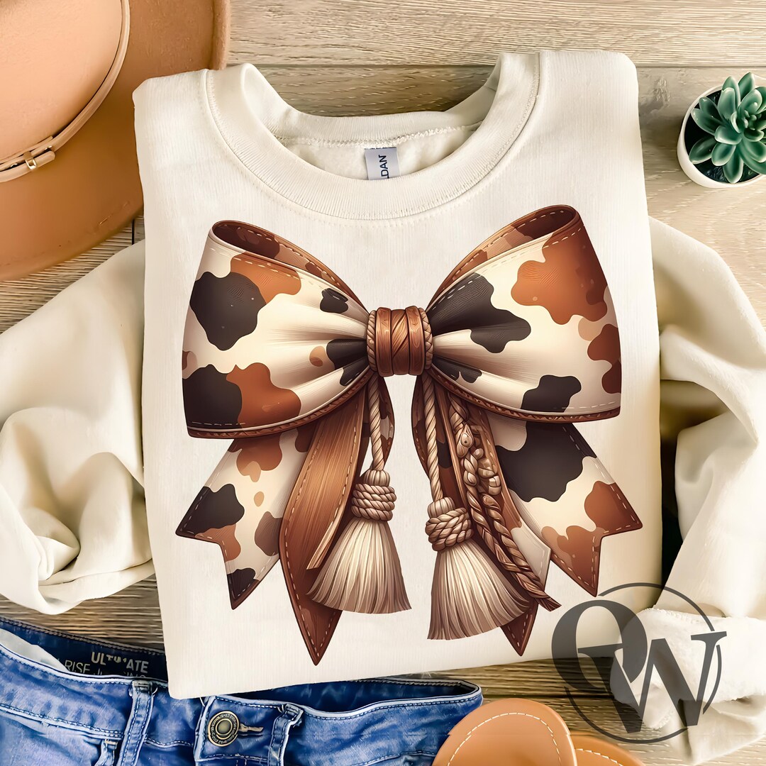 Western Cowgirl Bow Png, Howdy Brown Cow Print Bow Png, Cowhide Bow Png ...