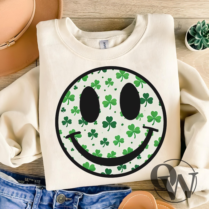 Retro Shamrock Smile Face SVG, St Patrick's Day PNG, Smiley Face PNG ...