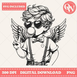 Retro Cupid Valentines Day Blowing Bubble PNG, Cupid Png, Vintage ...
