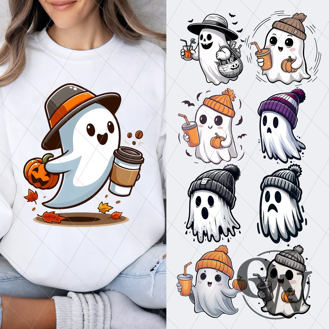 Cute Spooky Ghost Png Bundle, Retro Halloween Png, Funny Sticker Png ...