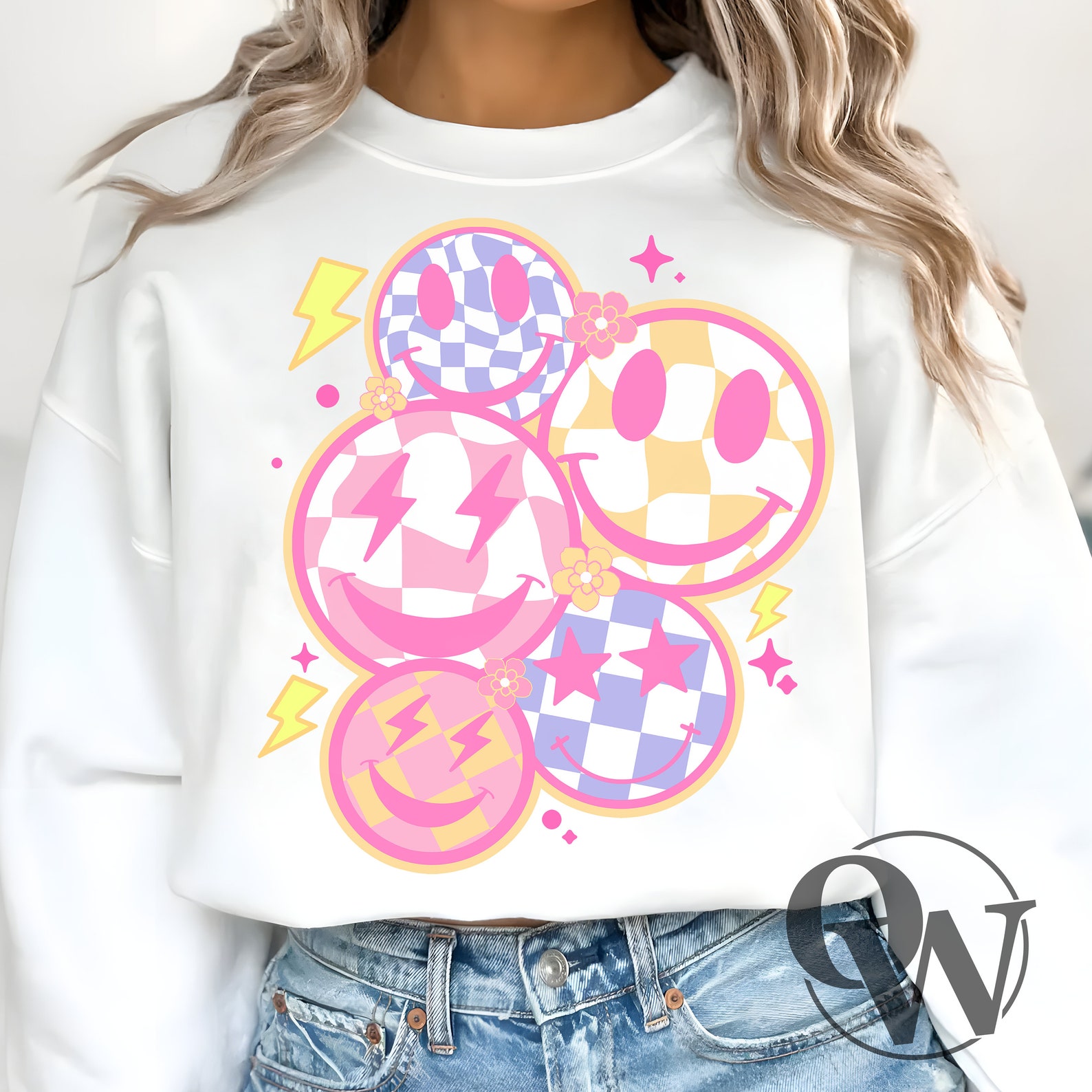 Smile Face Collage, Smiley Face PNG, Retro Checkered Smile Face, Beach ...