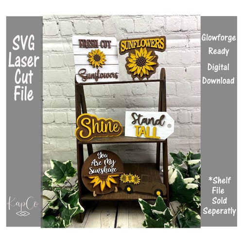Sunflower Svg Laser Cut File Glowforge Tiered Tray Shelf Etsy