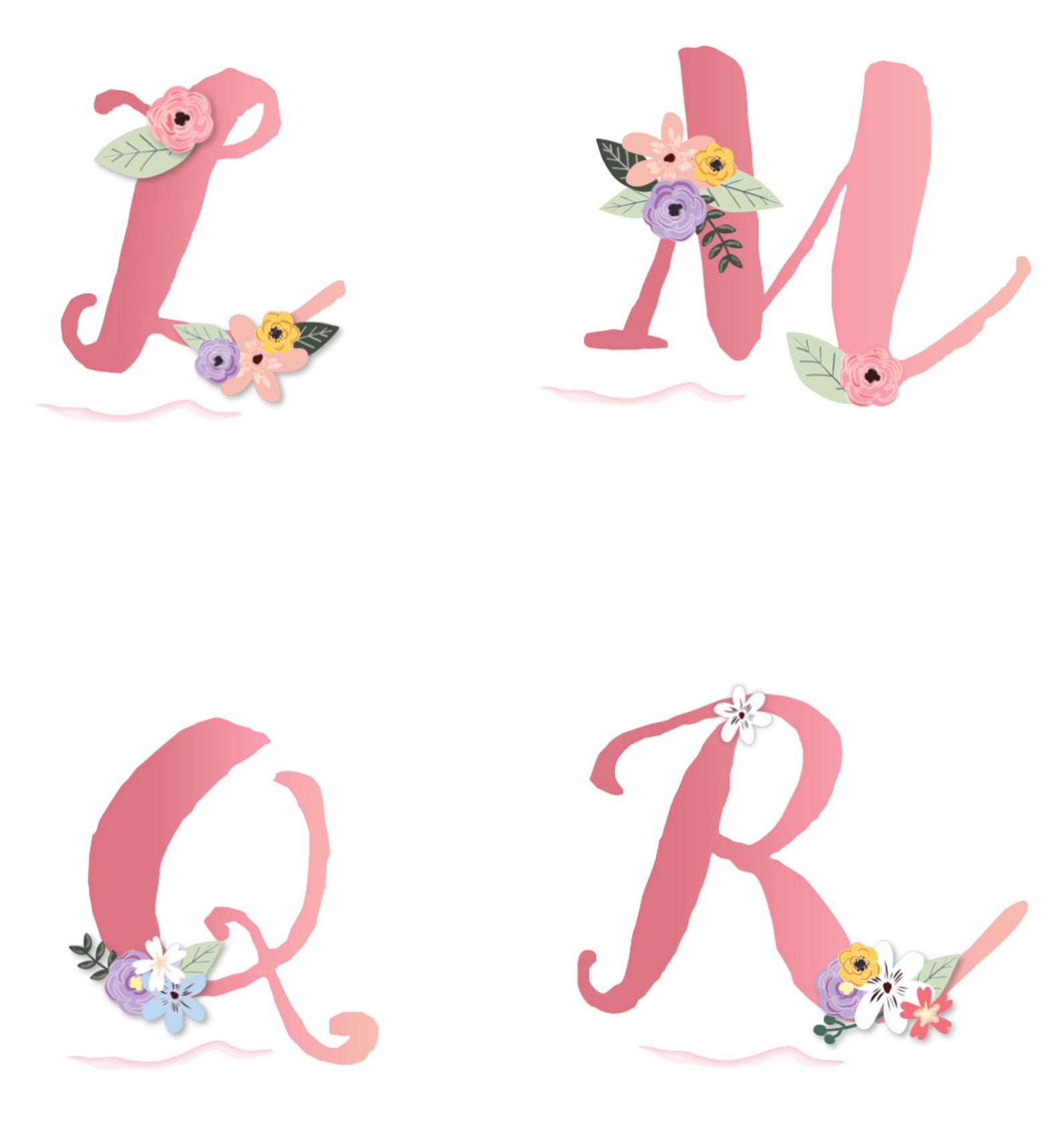 Pink Floral Alphabet DIGITAL PRINT - Etsy