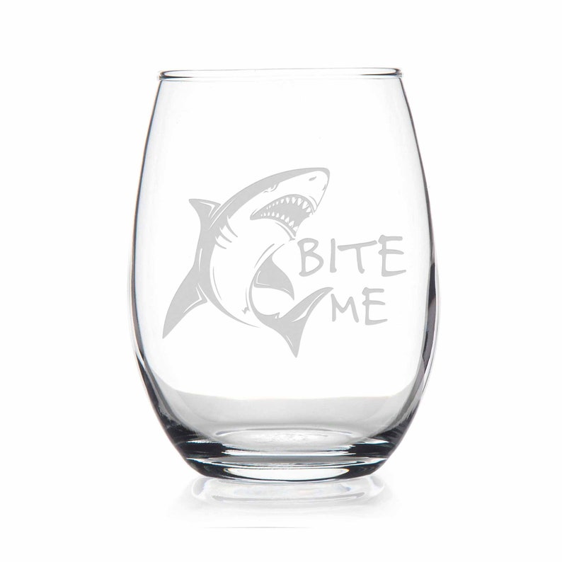 Bite Me Shark Week Stemless Wine Glass Shark Week Gift - Etsy