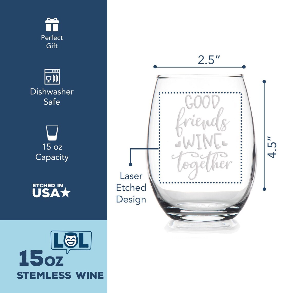 Good Friends Wine Together Stemless Wine Glass: Etched Gift - Etsy