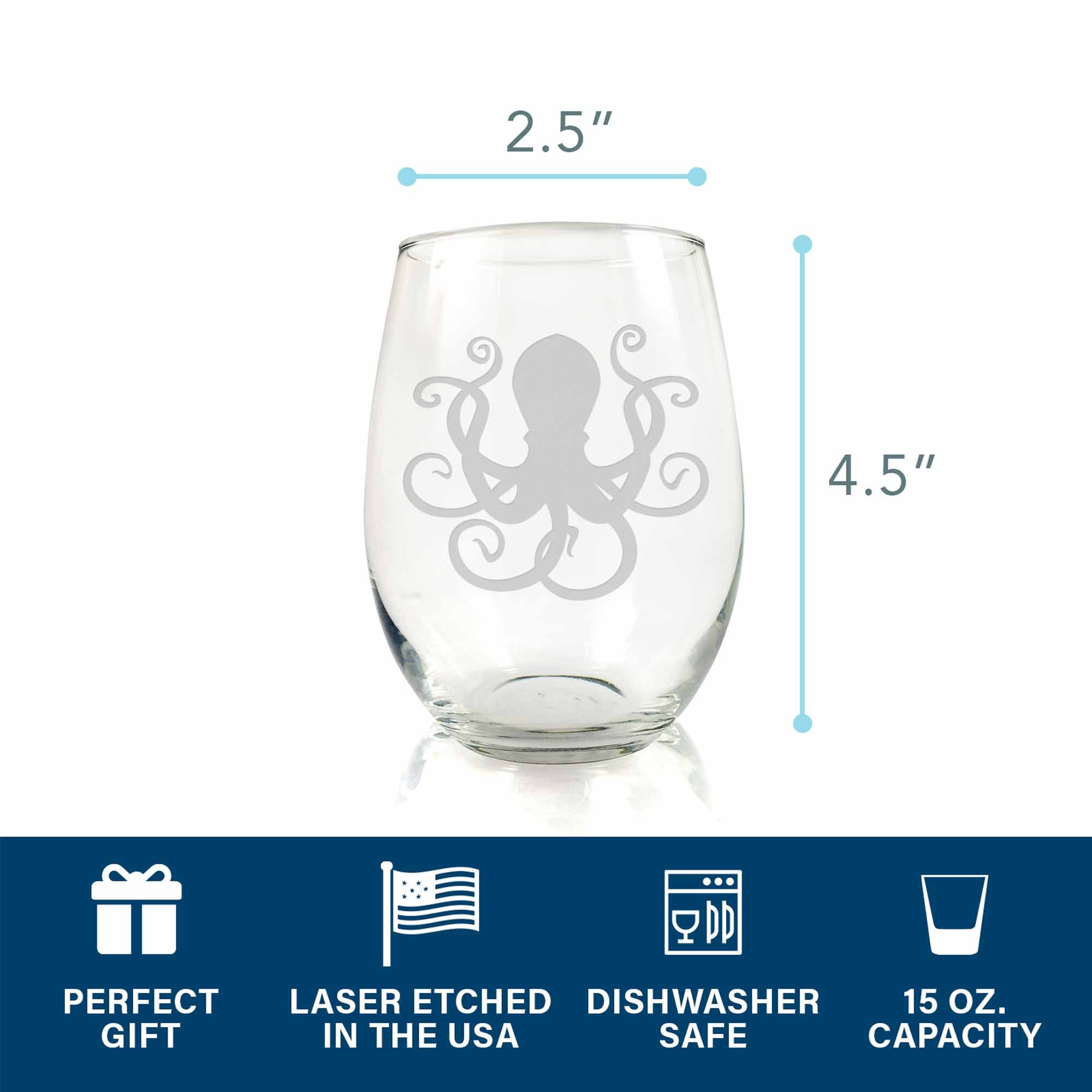 Octopus Stemless Wine Glass Ocean T Sea Life T Etsy