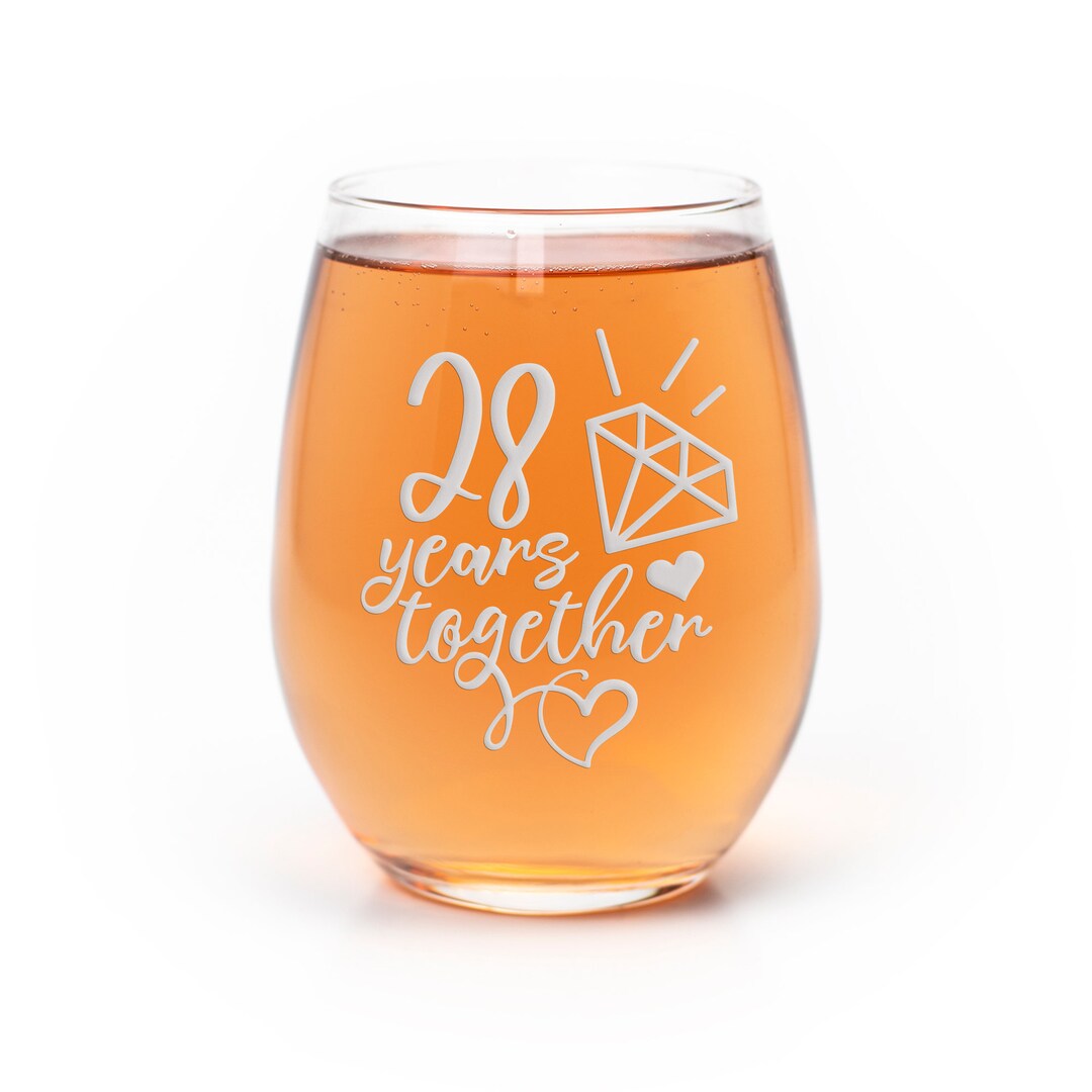 28 Year 28th Wedding Anniversary Gift Stemless Wine Glass - Unique ...