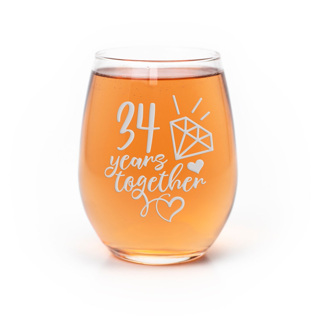 34 Year 34th Wedding Anniversary Gift Stemless Wine Glass - 34 Year ...