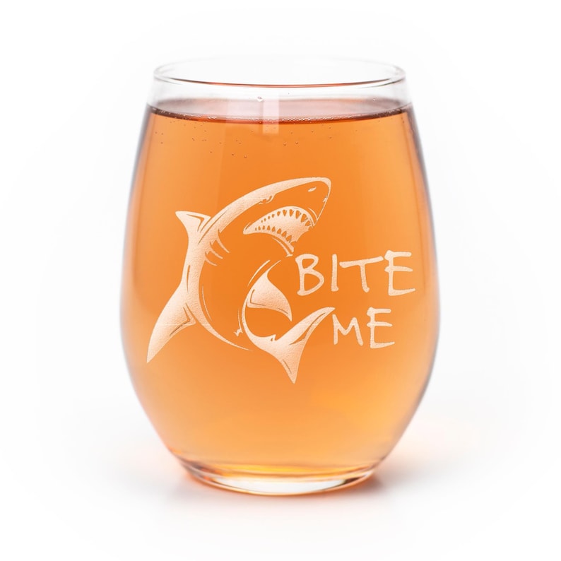 Bite Me Shark Week Stemless Wine Glass - Shark Week Gift, Shark Week ...