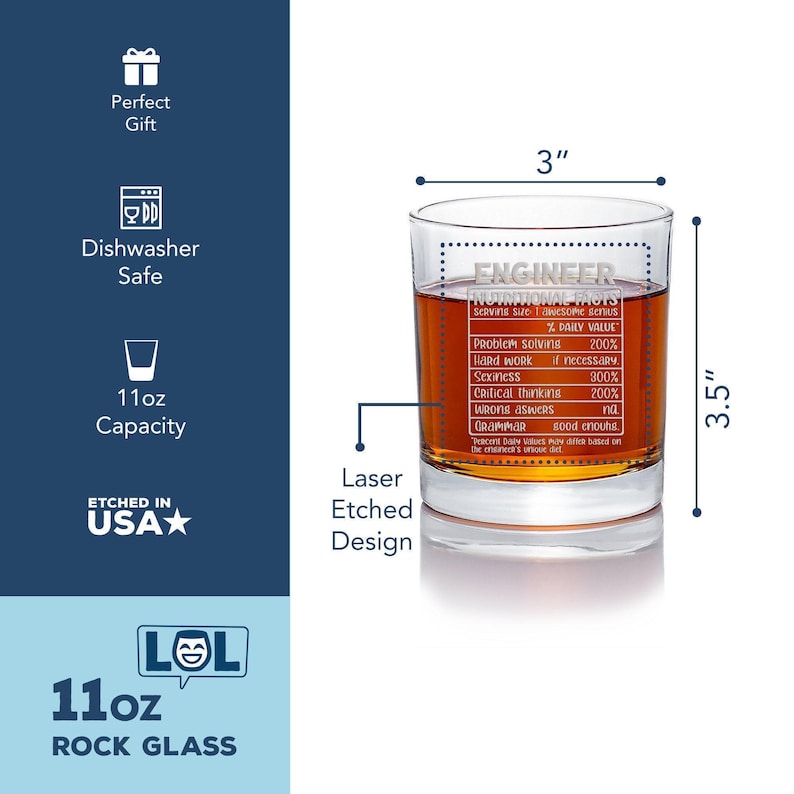 Engineer Nutrition Facts Whiskey Glass: Funny Engineer Gift - Etsy