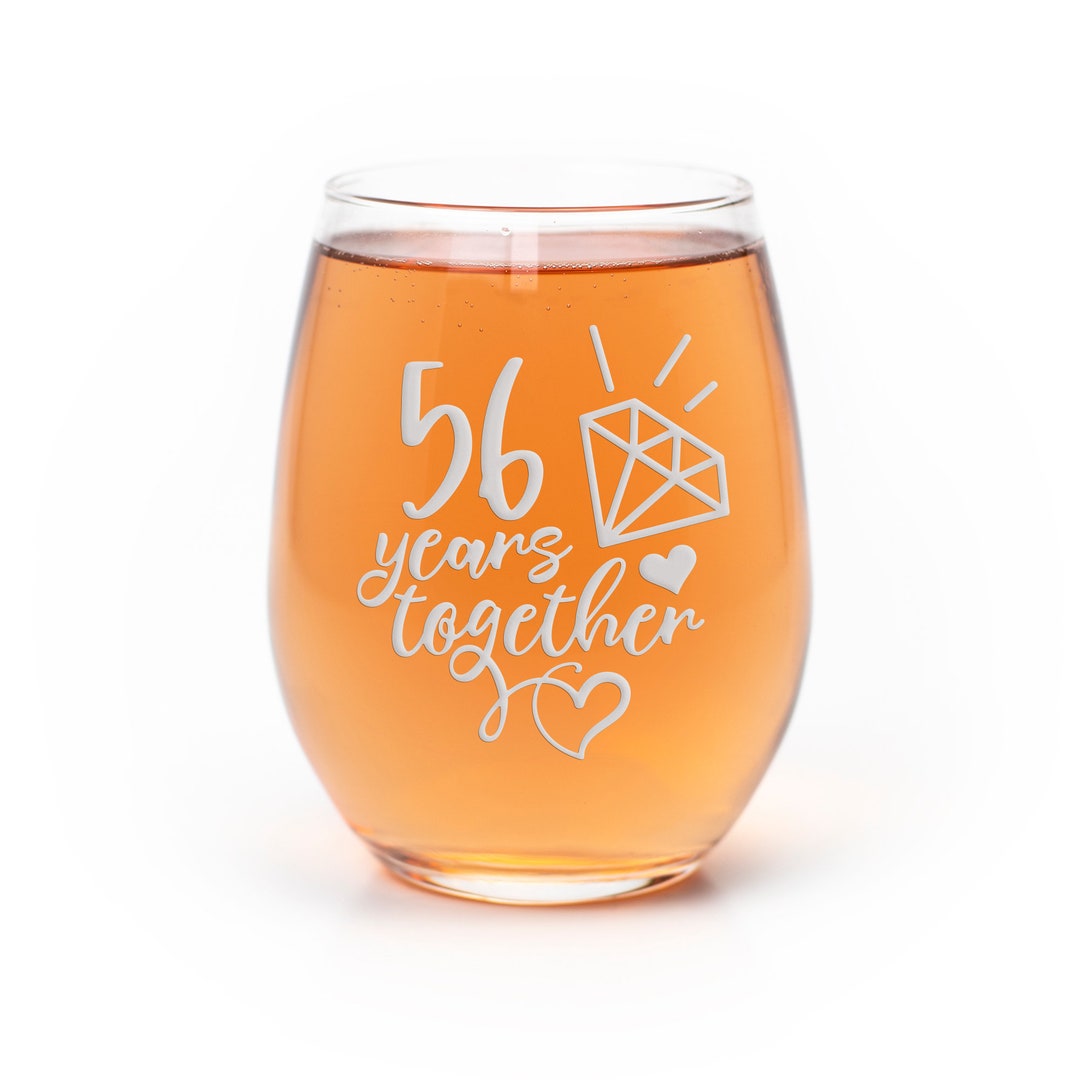 56 Year 56th Wedding Anniversary Gift Stemless Wine Glass - 56 Year ...