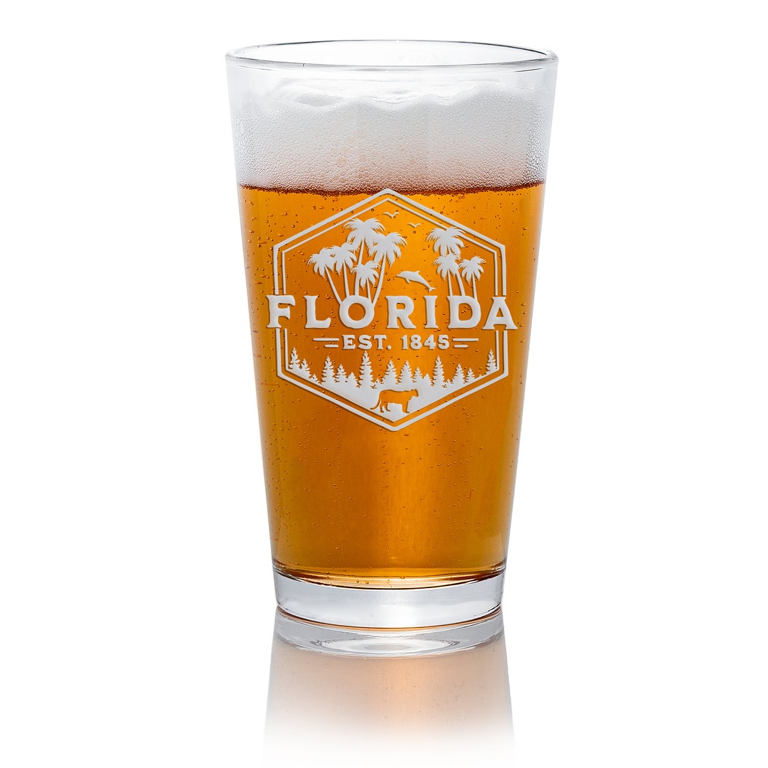 Florida Est Badge Pint Beer Glass - Local Love Engraved, Florida Gift ...