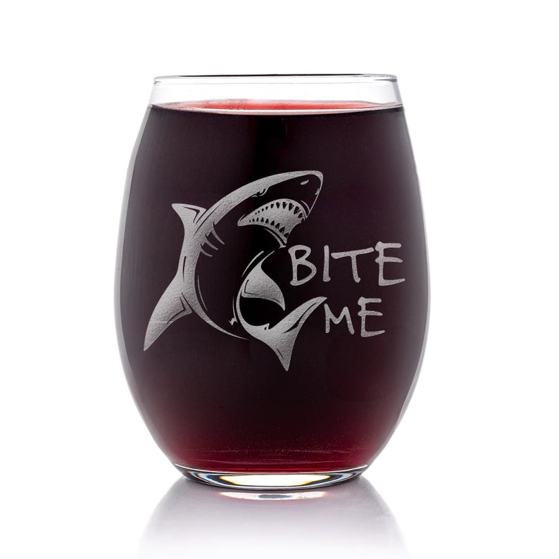 Bite Me Shark Week Stemless Wine Glass - Shark Week Gift, Shark Week ...