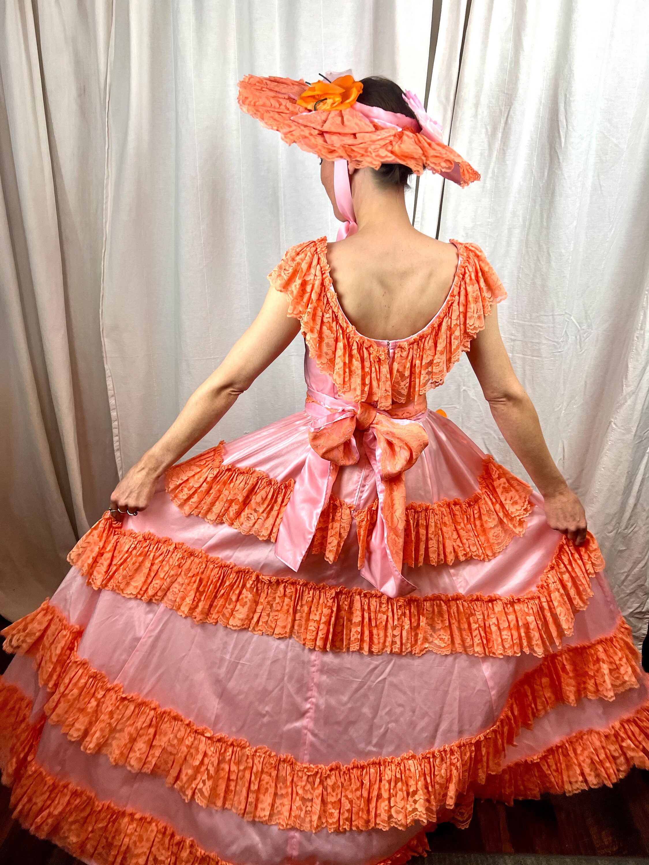 VINTAGE Orange and Pink Saloon Gown - Etsy