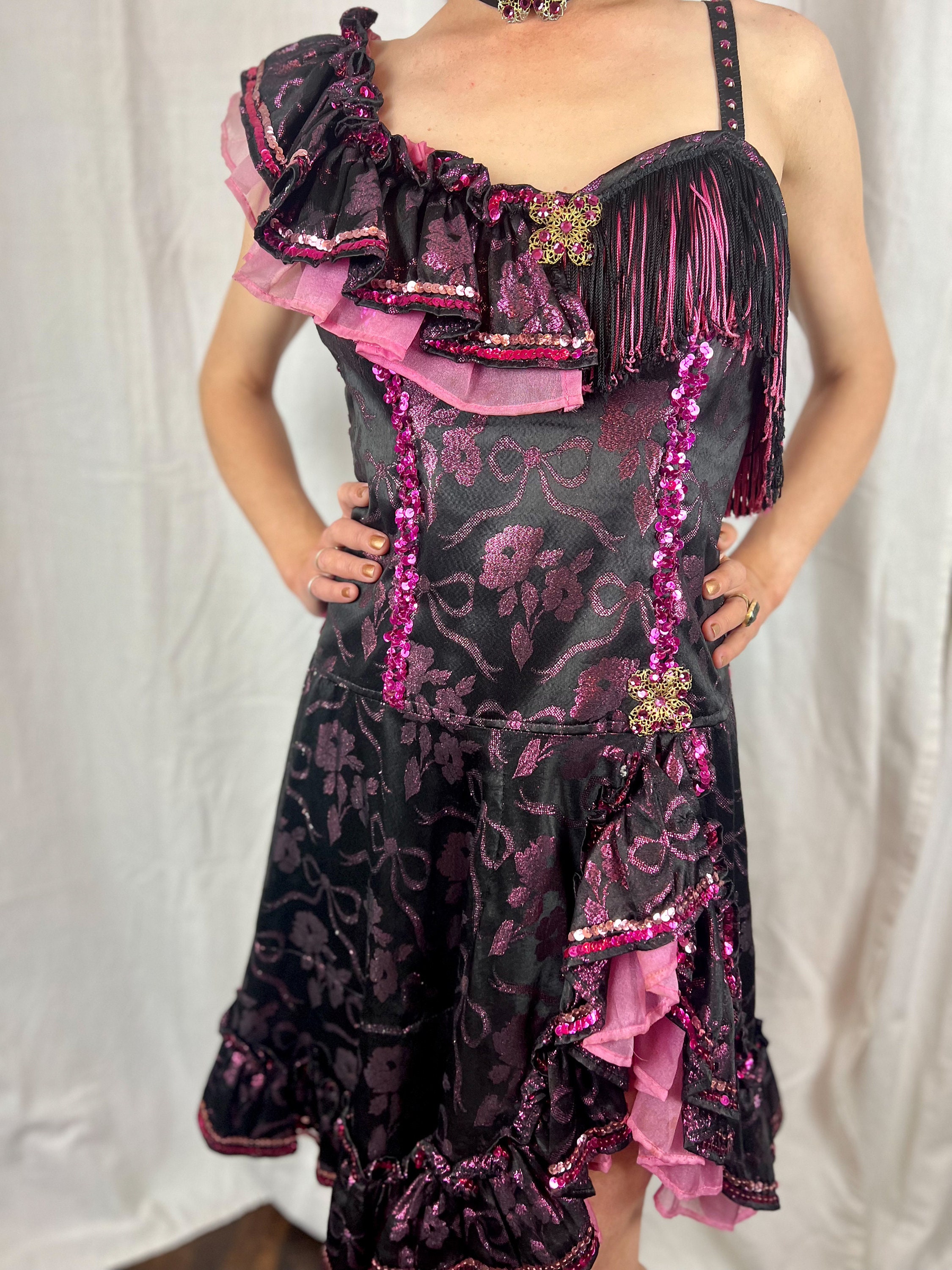 VINTAGE Pink and Black Saloon Girl Costume Dress - Etsy