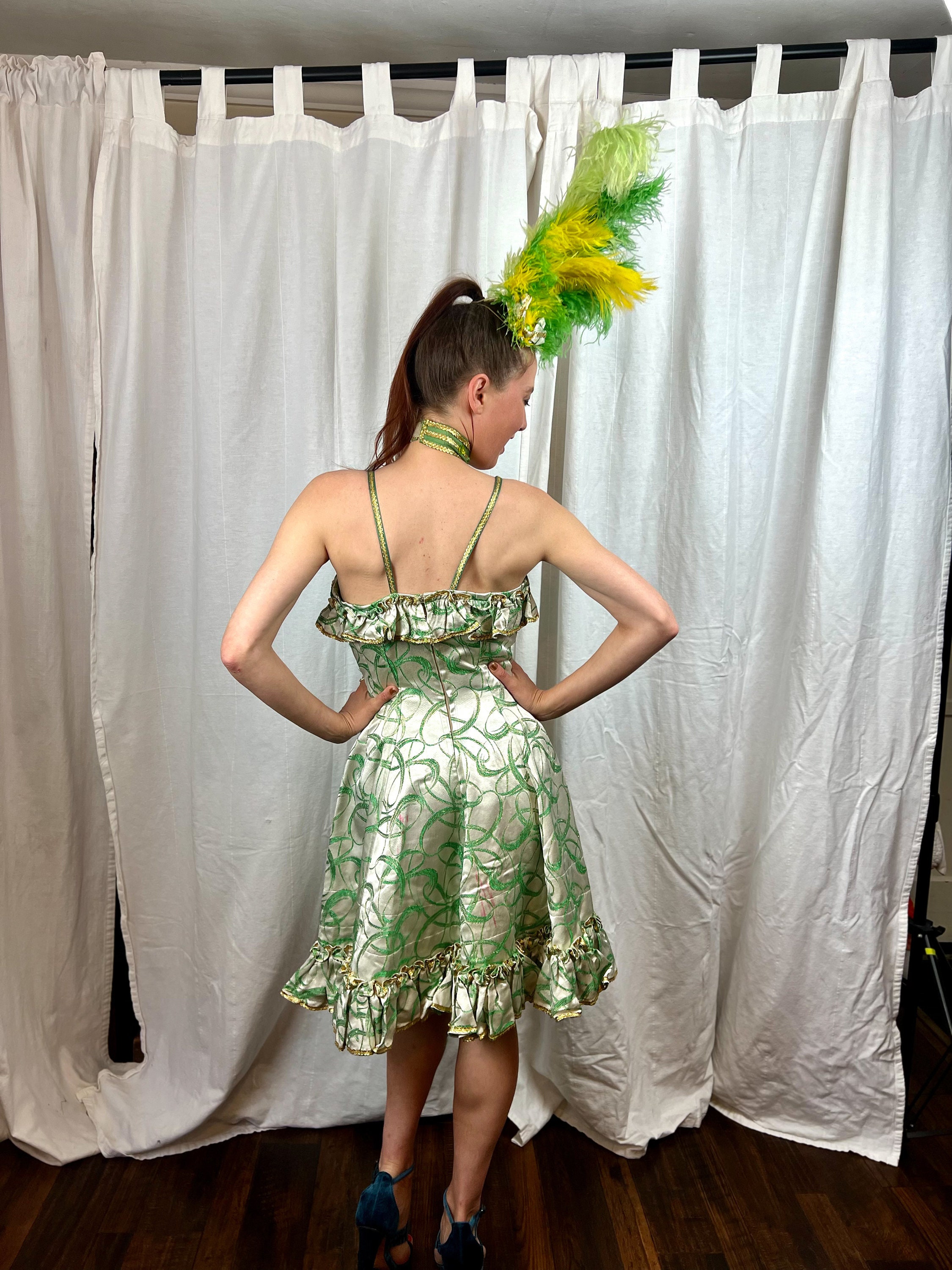 VINTAGE Green and White Saloon Dress - Etsy