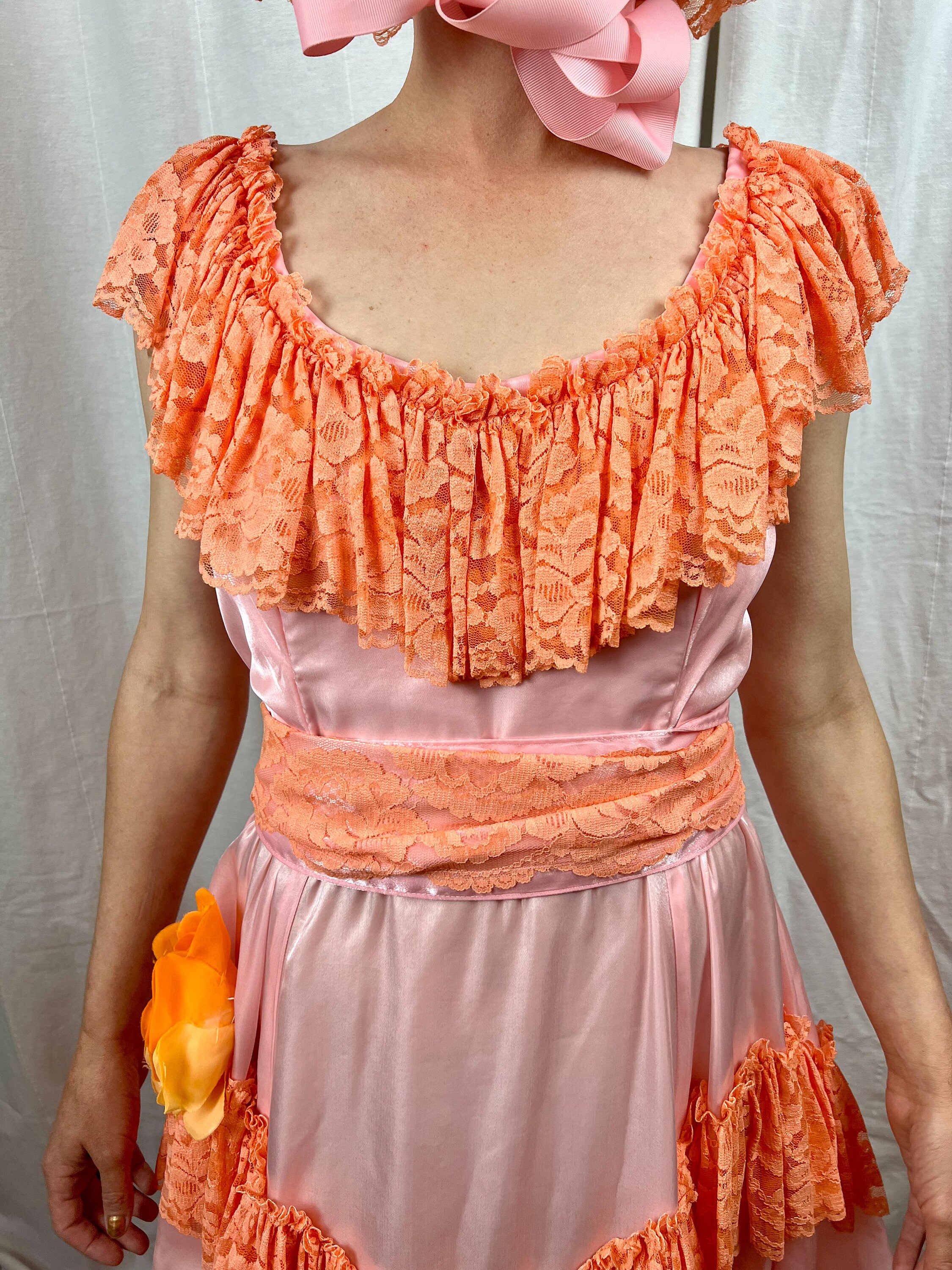 VINTAGE Orange and Pink Saloon Gown - Etsy