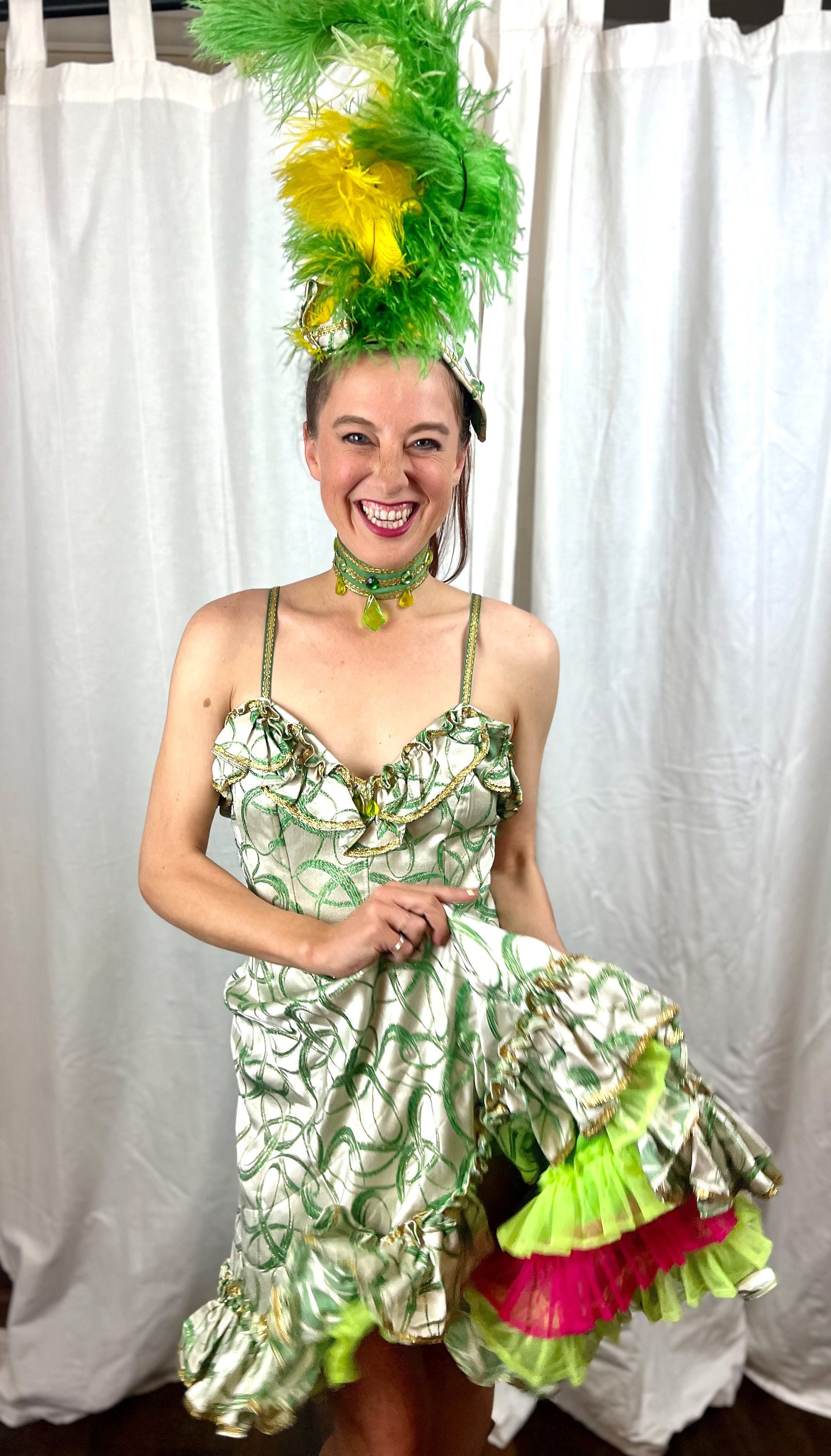 VINTAGE Green and White Saloon Dress - Etsy
