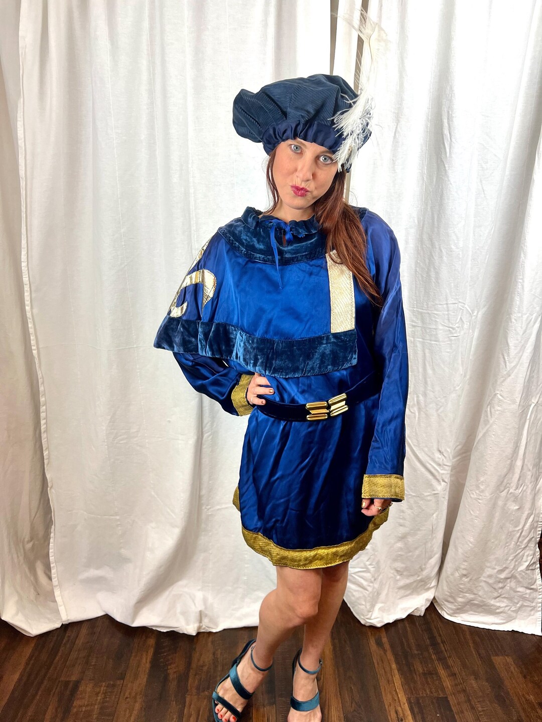 VINTAGE Blue Heralder Unisex Costume With Feather Cap! - Etsy