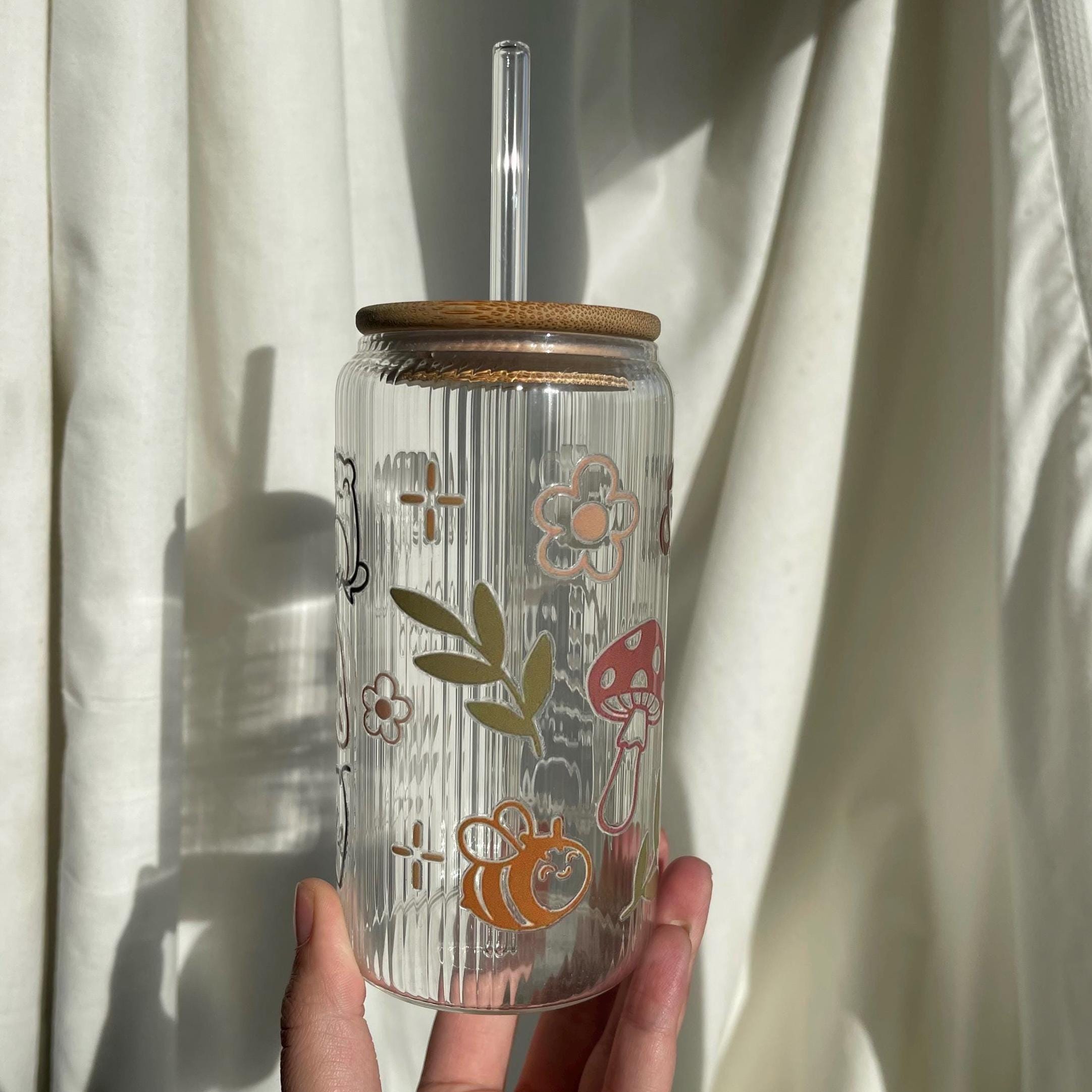 Nature Theme 16oz Glass Cup Tumbler With Bamboo Lid and Straw - Etsy