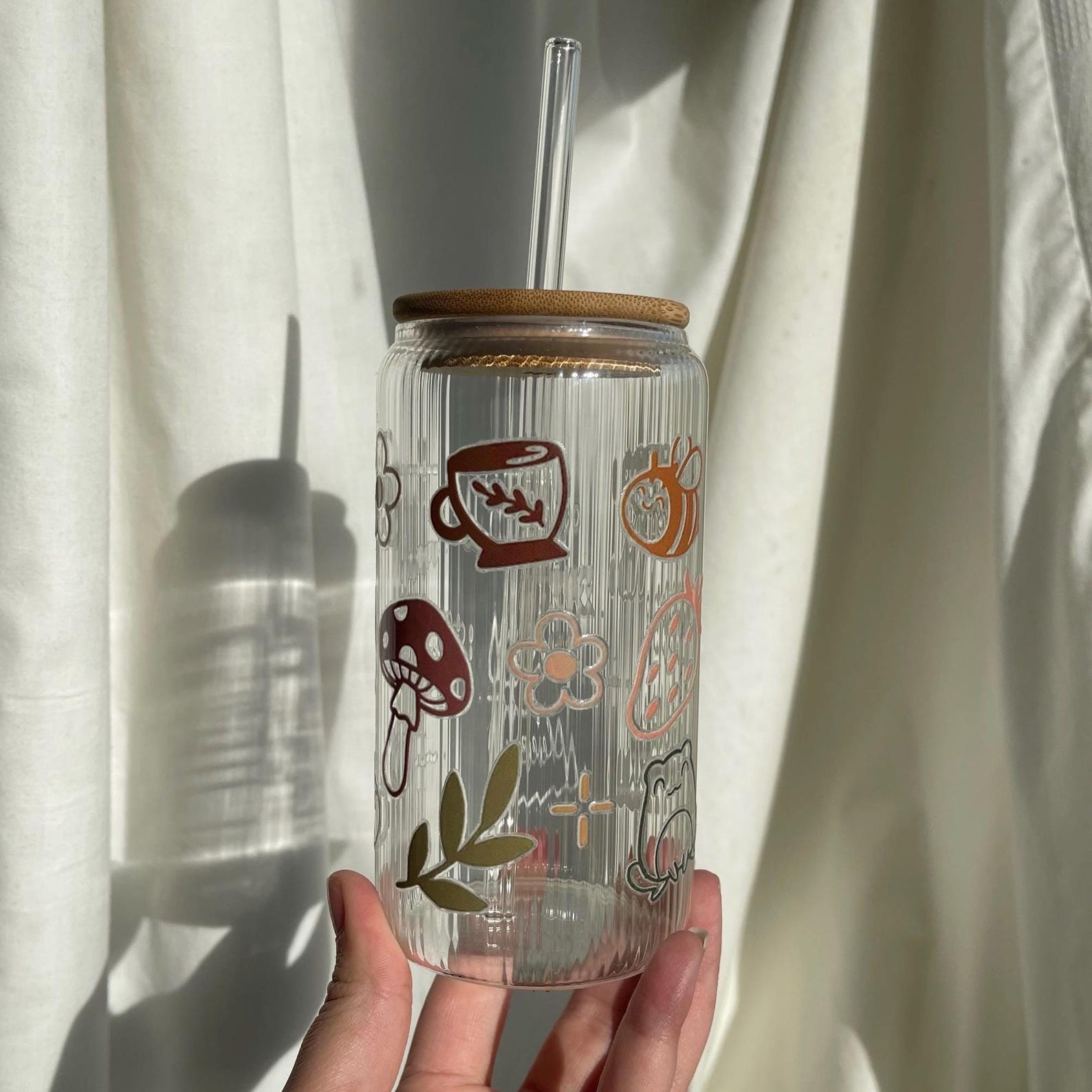 Nature Theme 16oz Glass Cup Tumbler With Bamboo Lid and Straw - Etsy
