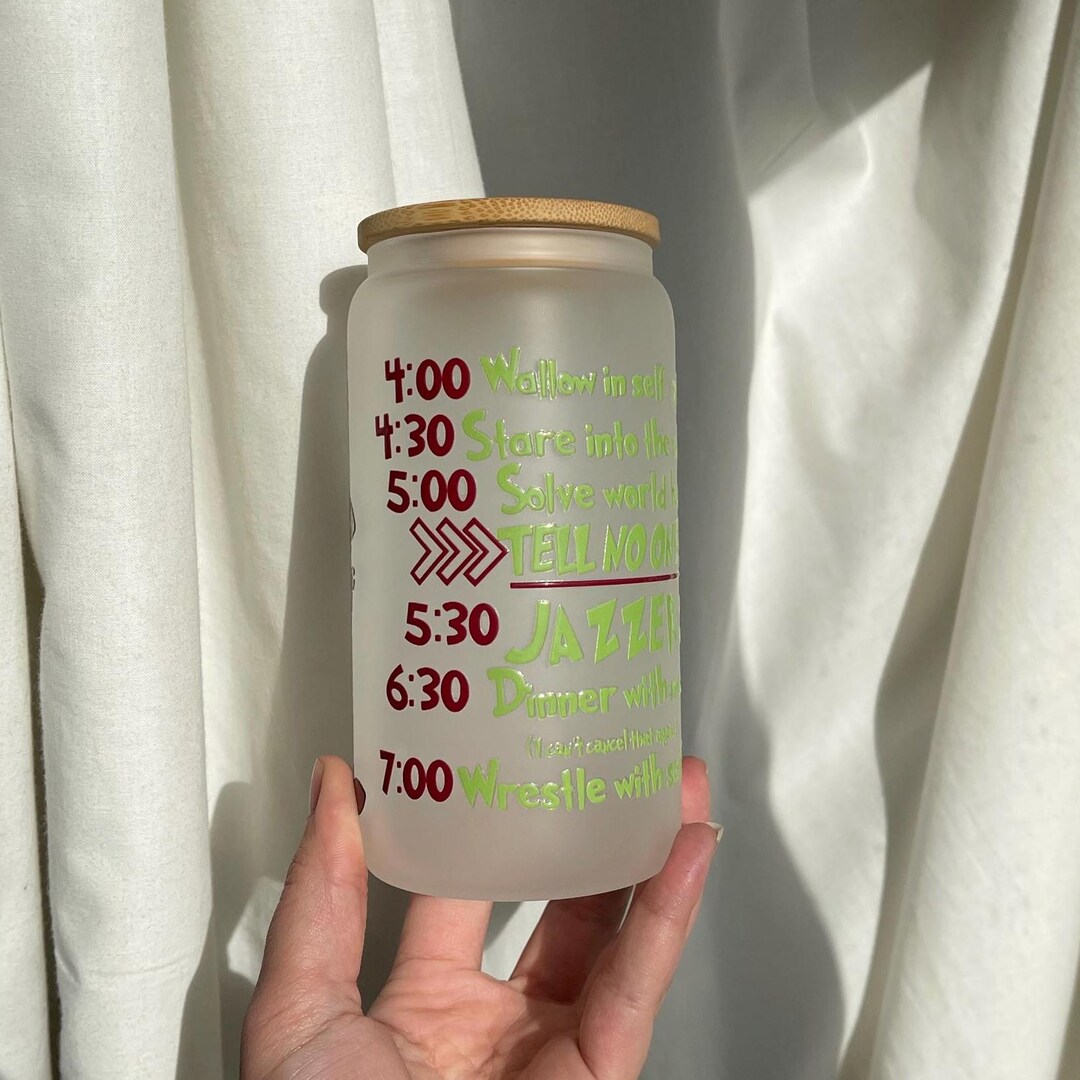 16oz Grinch “i’m Booked” Libbey Cup Frosted Glass Tumbler With Bamboo ...