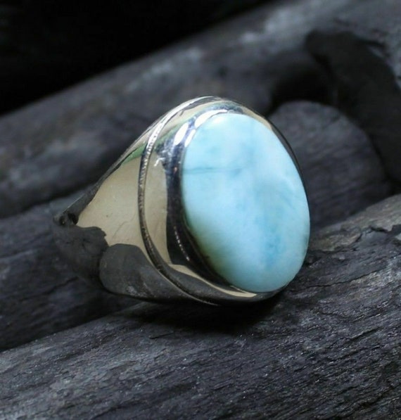 Dominican Larimar Blue Natural Stone Ring Sterling Silver, 40% OFF