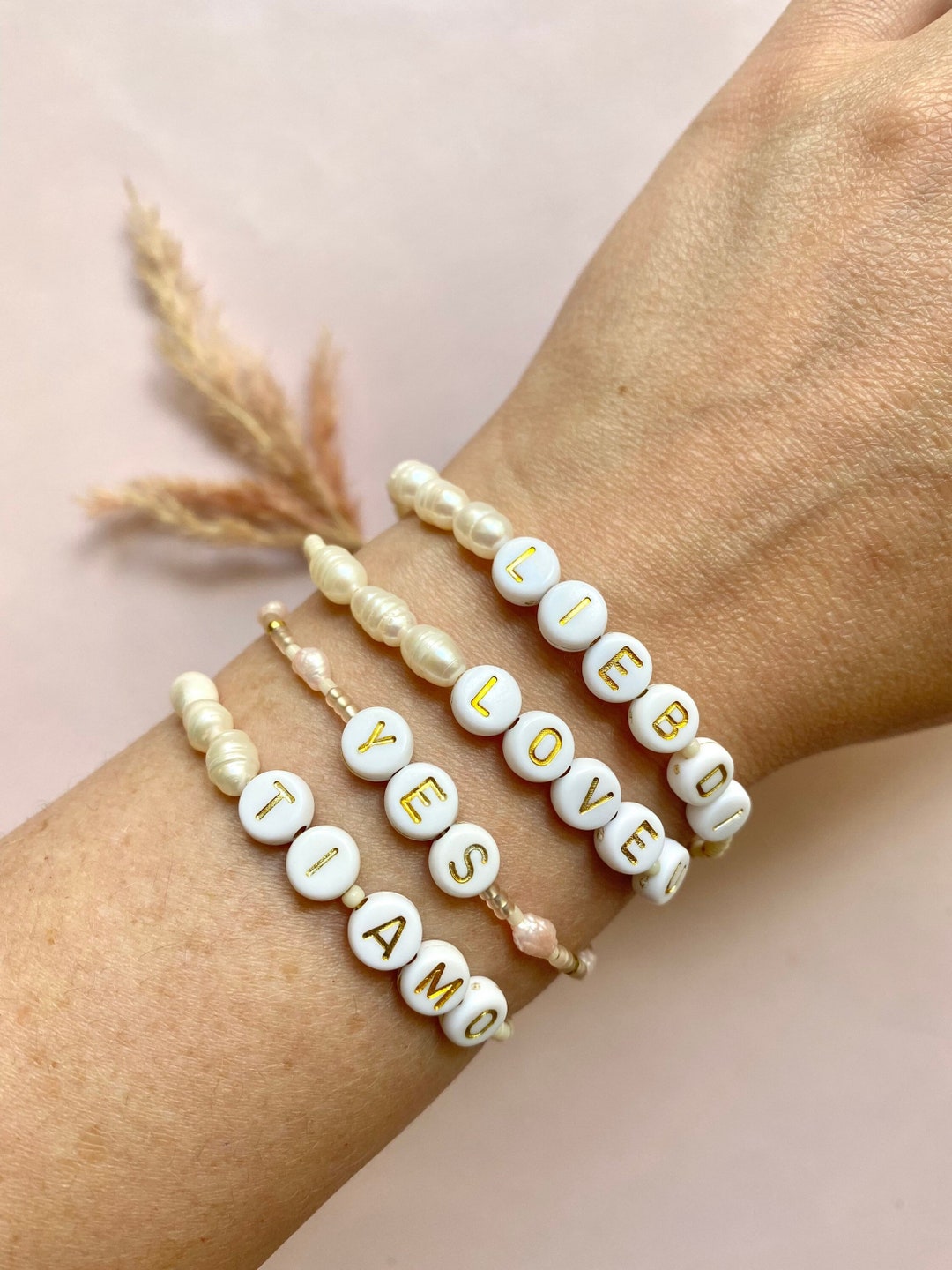 Bracelet Letters Lieb Di Love U Ti Amo Yes Personalized With Freshwater ...