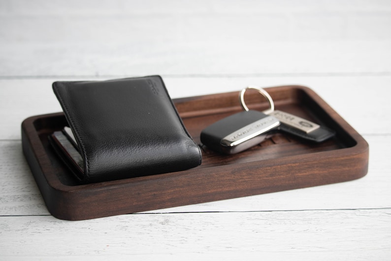 Personalized Wooden Desk Tray, EDC Key Tray Walnut Maple, Handmade ...