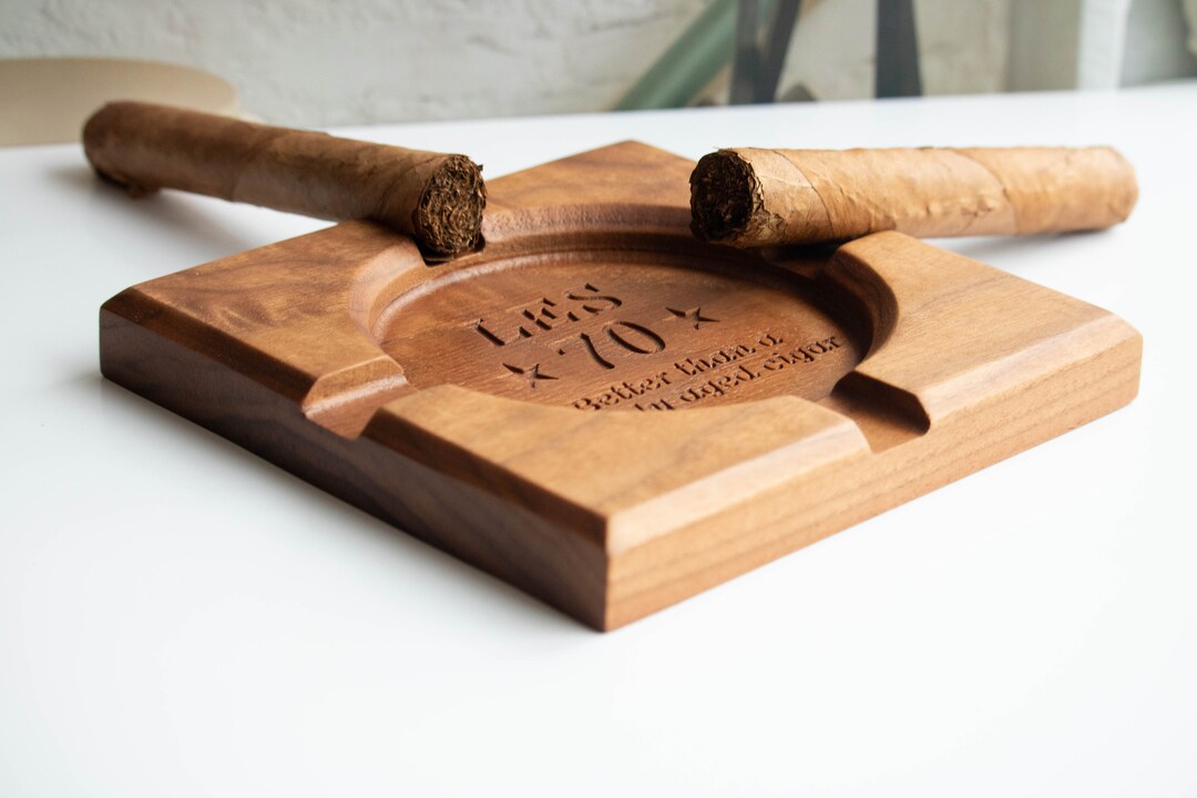 Handcrafted Wooden Cigar Ashtray for 70th Birthday, Custom Engraved ...