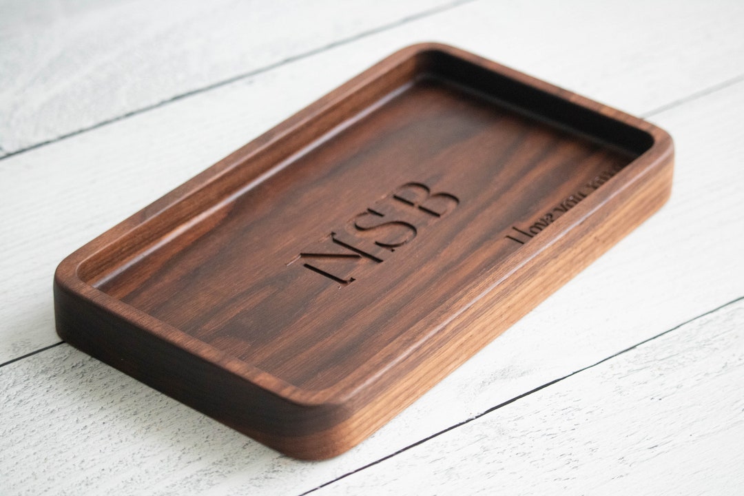 Personalized Wooden Catchall Trinket Tray for Him, Dump Valet Tray for ...