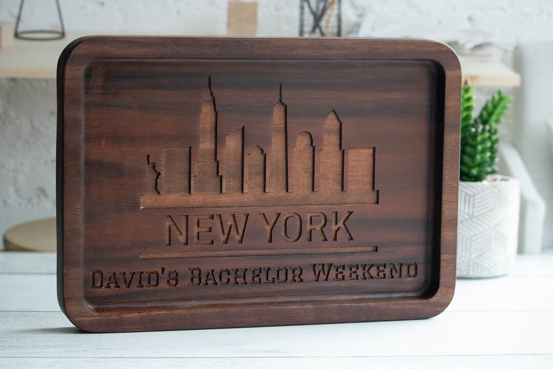 Custom Hardwood Catchall Tray: Personalized City Skyline, Groomsmen ...