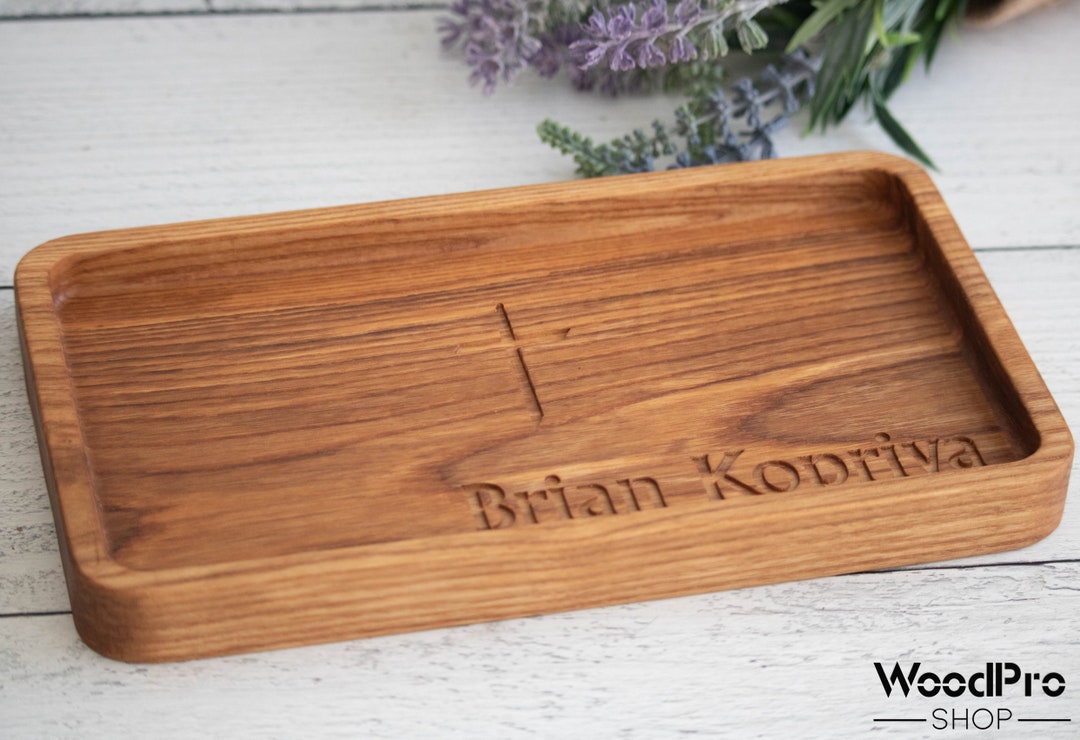 Personalized Engraved Wooden Catchall Tray With Cross, Custom Name ...
