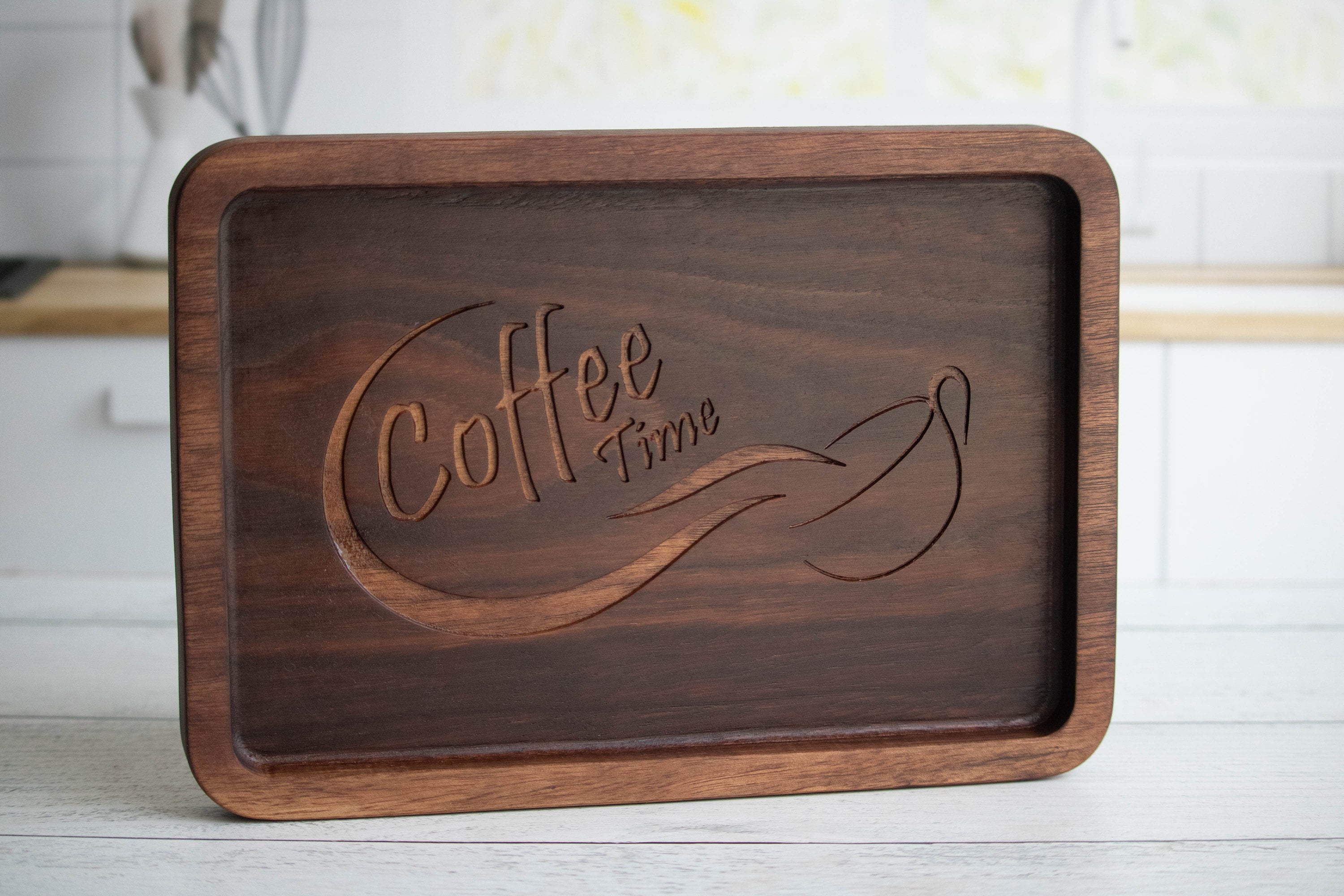 Custom Engraved Walnut Wood Coffee & Tea Serving Tray, Decor for Coffee ...