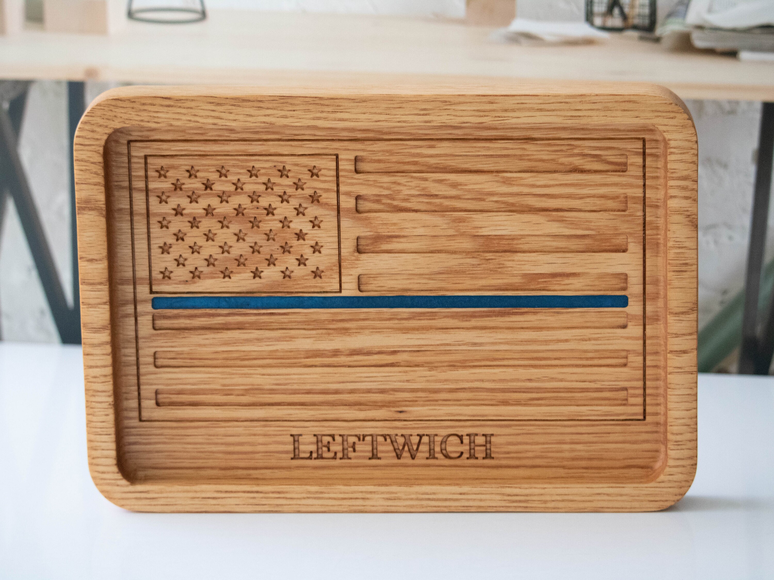 Engraved Police Officer Catchall Tray, American Flag Desk Organizer ...
