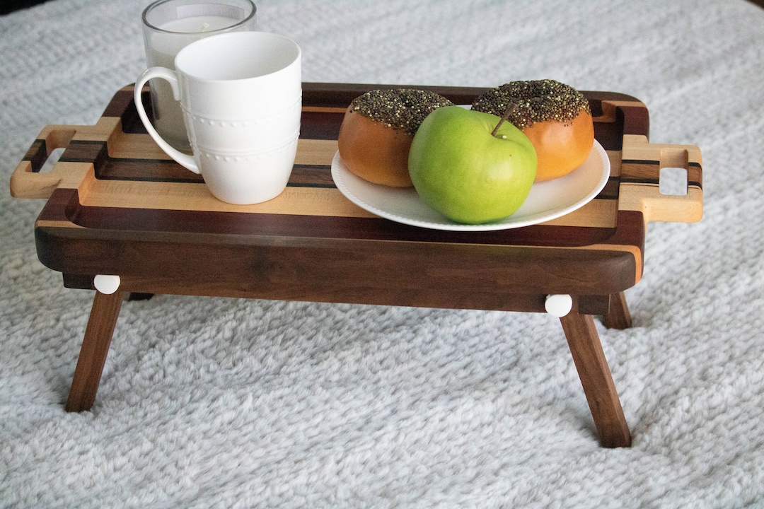 Breakfast Tray With Handles, Breakfast Tray With Dark Wood Folding Legs ...