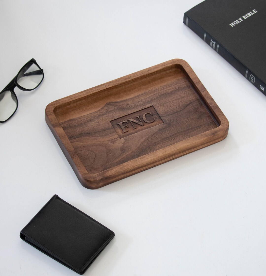 Custom Engraved Catchall With Monogram or Name, Solid Walnut Valet Tray ...