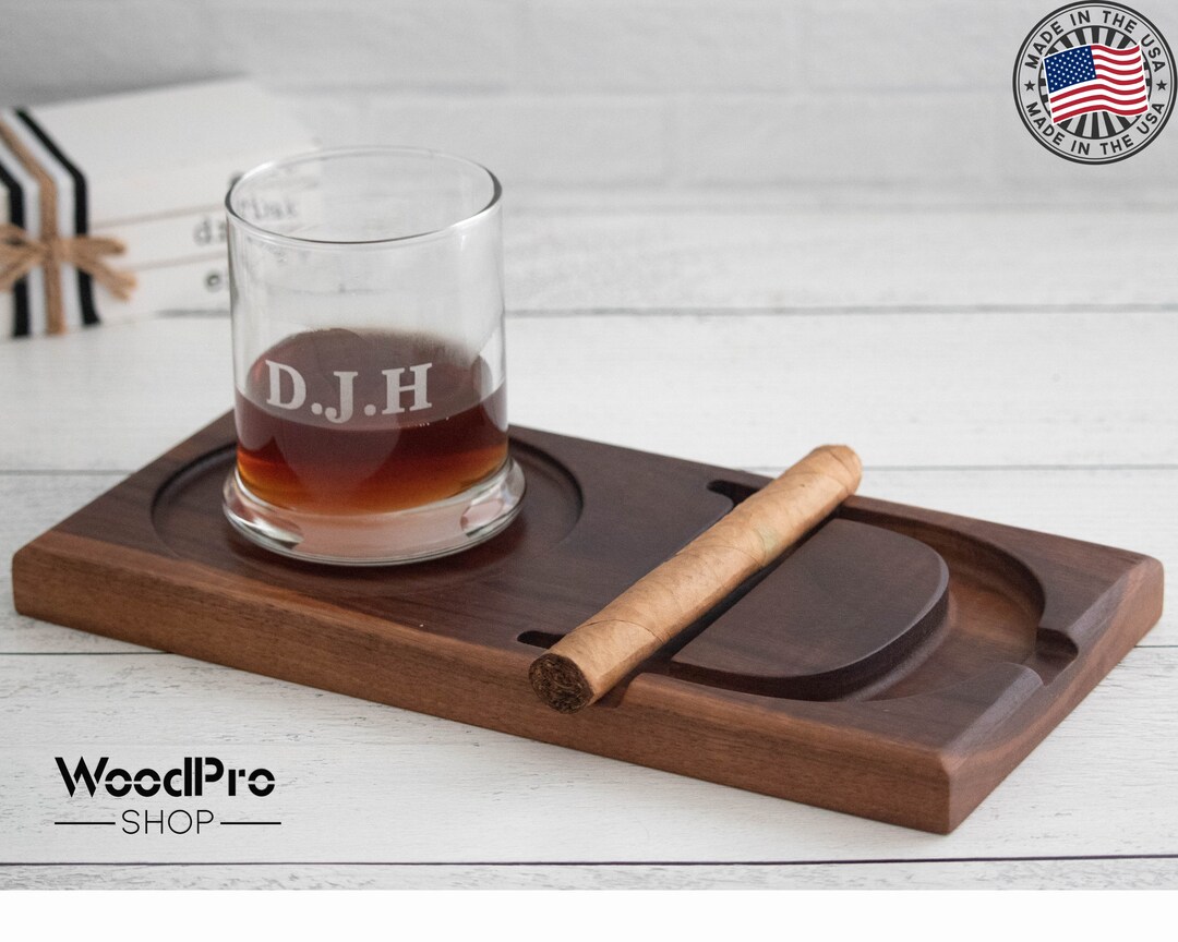 Personalized Walnut Whiskey Coaster and Cigar Ashtray Combo for ...