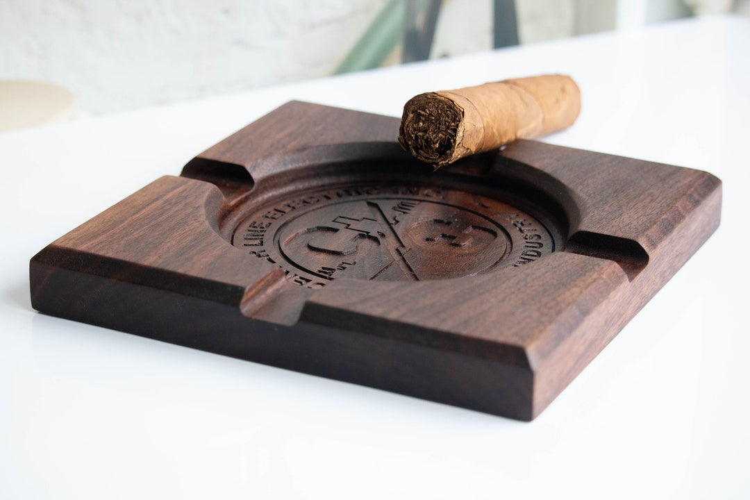 Personalized Wooden Cigar Ashtray With Custom Business Logo, Corporate ...