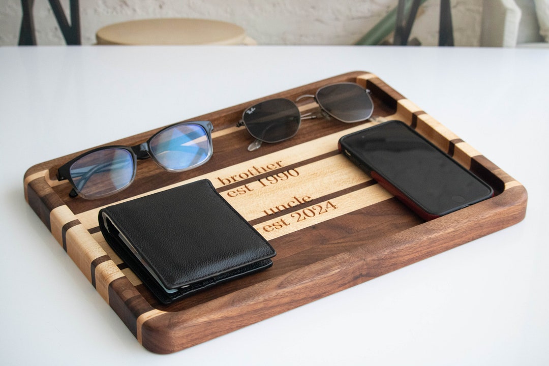Custom EDC Desk Organizer With Monogram , Valet Tray Gift for Brother ...